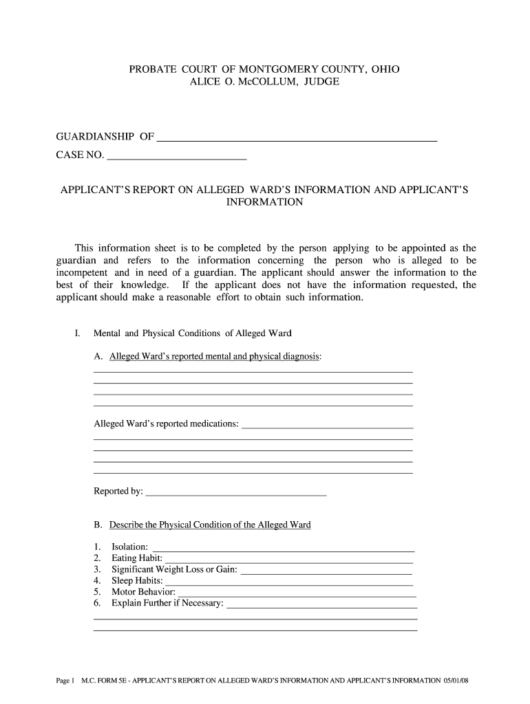 Fillable Online mcohio 5E Applicants Report on Alleged Wards ...