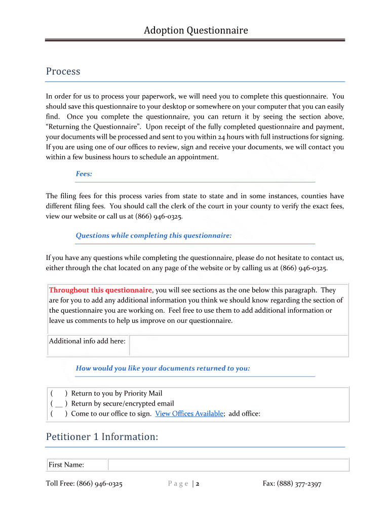Fillable Online Adoption Questionnaire - Do It Yourself Documents Fax ...