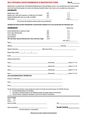 Fillable Online 2013 Merchandise amp Membership Form Netball Fax Email ...