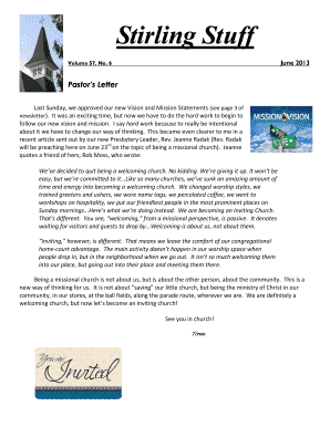 Fillable Online fpcstirling 6 Pastors Letter Last Sunday, we approved our new Vision and Mission ...