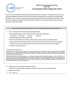 Fillable Online esf Exchange bVisitorb Request bFormb - SUNY-ESF Fax ...