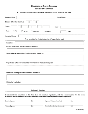 Fillable Online Internship Contract - Registrar - University of South ...