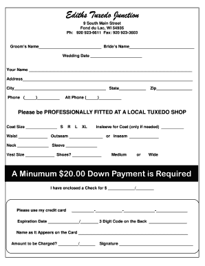 Fillable Online Tuxedo Out of Town Fitting Form 6-07 A Fax Email Print ...