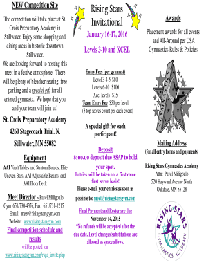 Fillable Online Rising Stars Invitational - Rising Stars Gymnastics ...