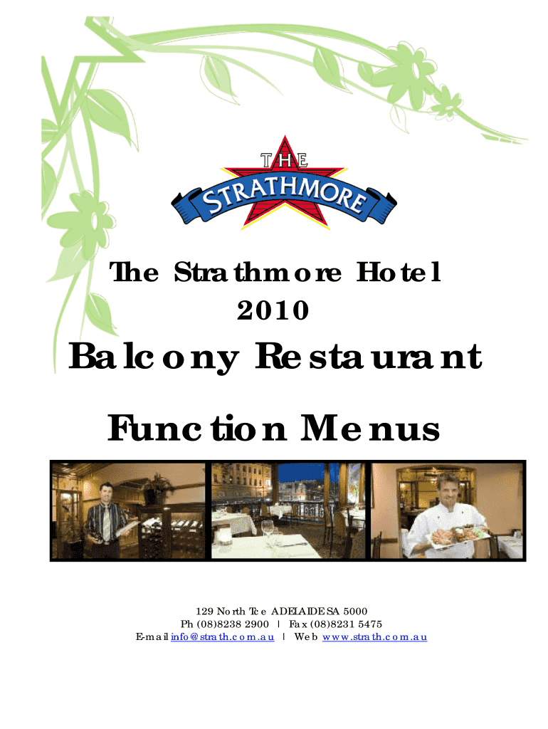 Fillable Online Balcony Restaurant Function Menus - The Strathmore ...