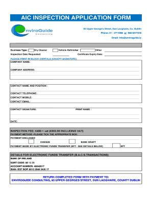 Fillable Online enviroguide AIC INSPECTION APPLICATION FORM - Enviroguide - enviroguide Fax ...