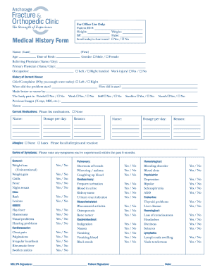 Fillable Online Medical History Form - Anchorage Fracture amp Ortho Fax Email Print - pdfFiller