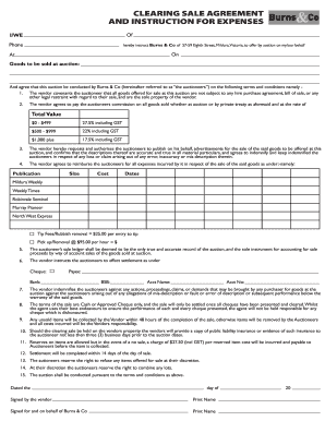 Fillable Online Burns Co Clearing Sale Agreement - Real Estate Fax ...