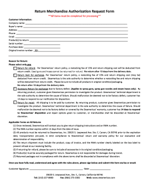 Fillable Online Return Merchandise Authorization Request Form **All ...