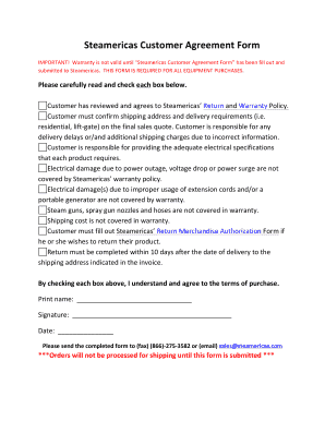 Fillable Online Customer Agreement Form - bSteamericasb Fax Email Print ...