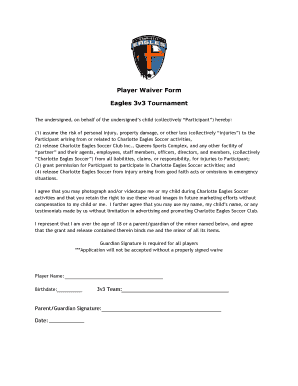 Fillable Online Player Waiver Form Eagles 3v3 Tournament Fax Email ...