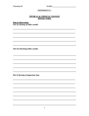 Fillable Online PHYSICAL CHEMICAL CHANGES REPORT FORM Data Observation ...