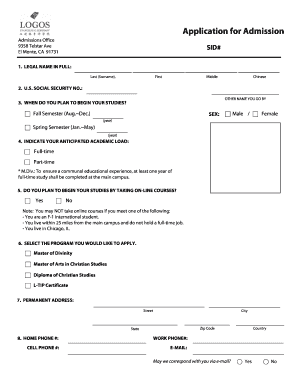 Fillable Online logos-seminary Application for Admission - logos ...