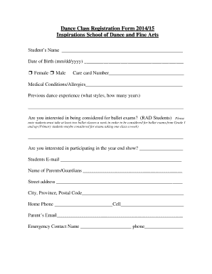 Fillable Online Dance Class Registration Form 201415 Inspirations ...