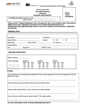 Fillable Online ict mcast edu APPLICATION FORM Three Week Minimum ...
