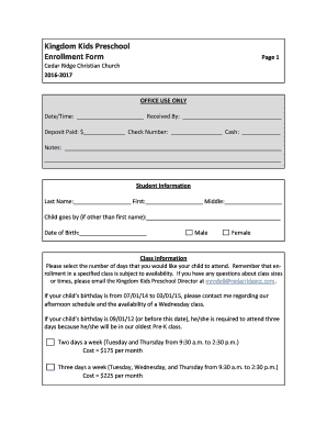 Fillable Online Kingdom Kids Preschool Enrollment Form Fax Email Print ...