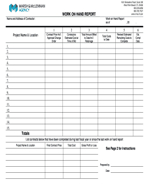 Fillable Online Work on Hand Report - Marsh & Mclennan Agency Fax Email ...