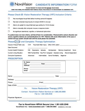 Fillable Online Candidate Information and Prescription Form - Vision ...