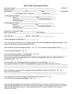 Fillable Online Short Sale Information Sheet - East Orlando Short Sales ...