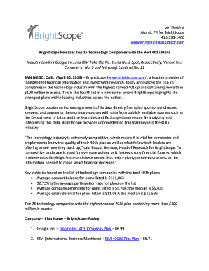 Fillable Online BrightScope Releases Top 25 Technology Companies with ...