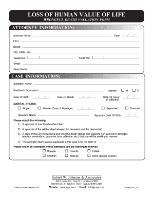 Fillable Online LOSS OF HUMAN VALUE OF LIFE WRONGFUL DEATH VALUATION ...