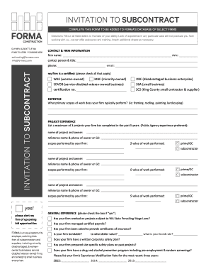 Fillable Online INVITATION TO SUBCONTRACT - Forma Fax Email Print ...