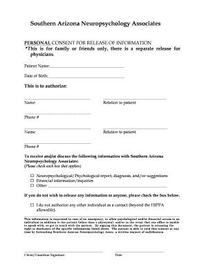 Fillable Online 3. Personal Intake Release Form - Southern Arizona ...