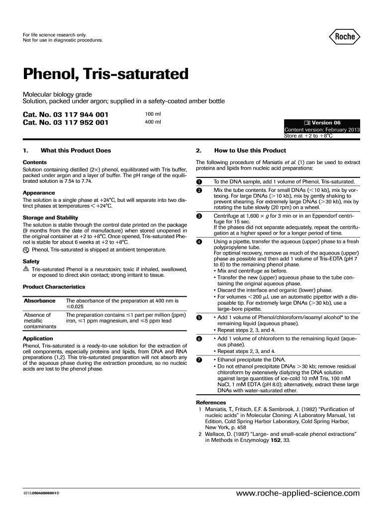 Fillable Online Phenol Tris-saturated - Roche Fax Email Print - pdfFiller