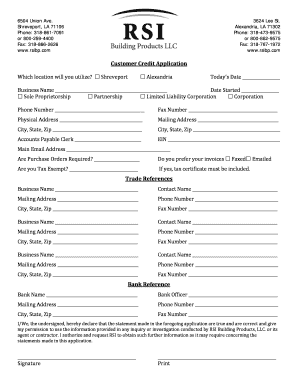 Fillable Online Customer Credit Application - RSI Building Products LLC Fax Email Print - pdfFiller