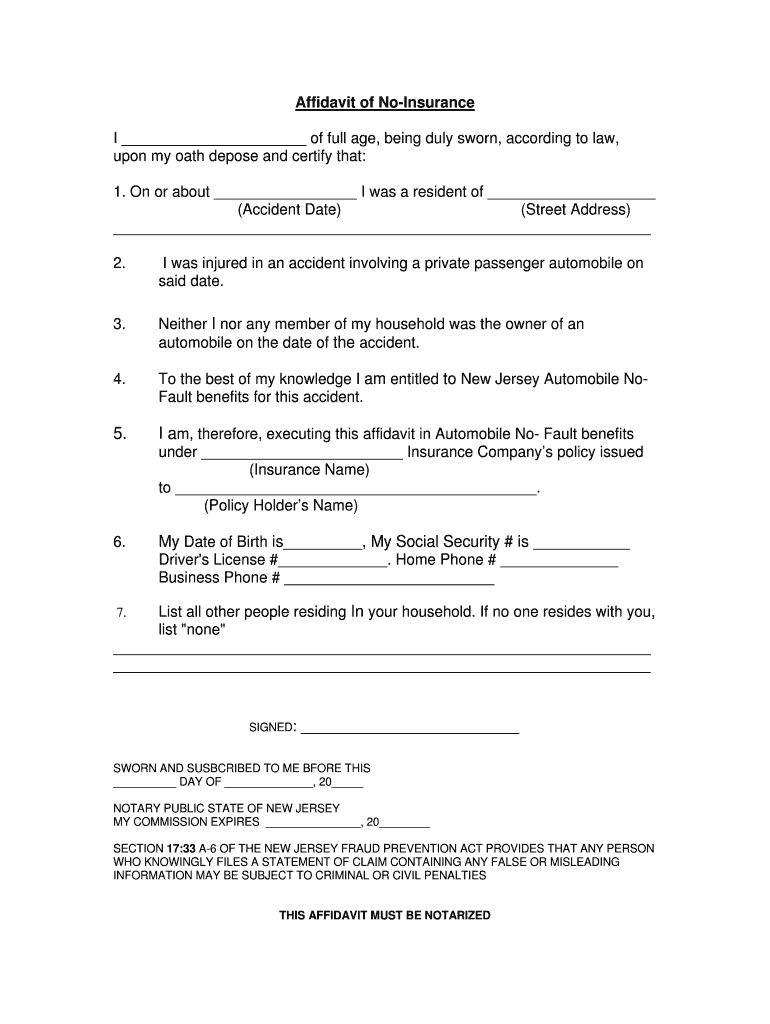 Fillable Online Affidavit of No-Insurance - Melvin Marx Fax Email Print ...
