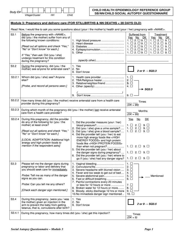 Fillable Online cherg SBNNCHILD SOCIAL AUTOPSY QUESTIONNAIRE Village ...
