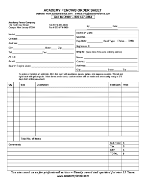 Fillable Online Download our order form - Academy Fence Fax Email Print ...