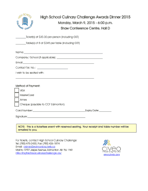 Fillable Online highschoolculinarychallenge HSCC Awards Lunch Ticket ...