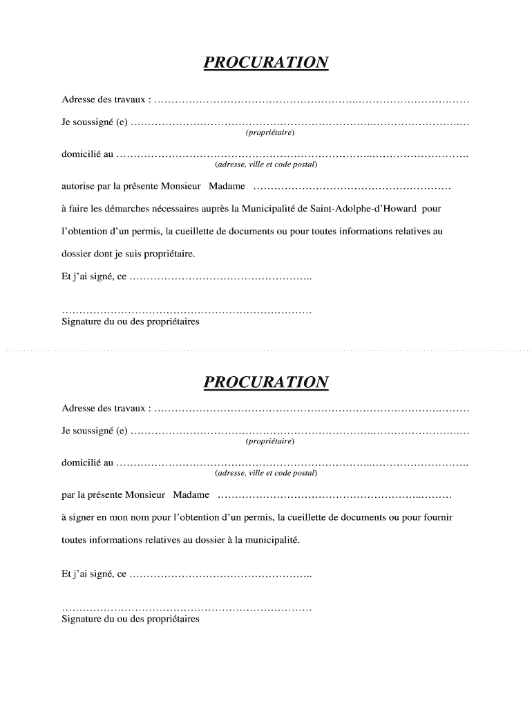 Procuration Form - Modèle vierge à remplir | Remplir, Imprimer et ...