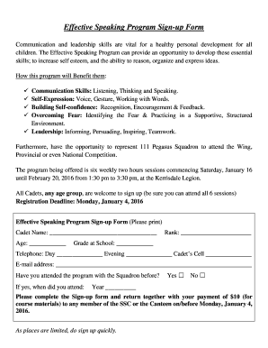 Fillable Online 111air Effective Speaking Program Sign-up Form Fax ...
