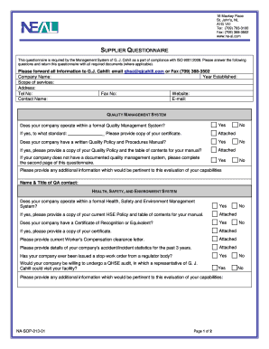 Fillable Online Supplier Questionnaire - NEAL Fax Email Print - pdfFiller