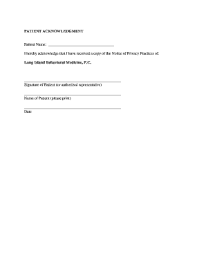 Fillable Online PATIENT ACKNOWLEDGMENT - Long Island Behavioral ...