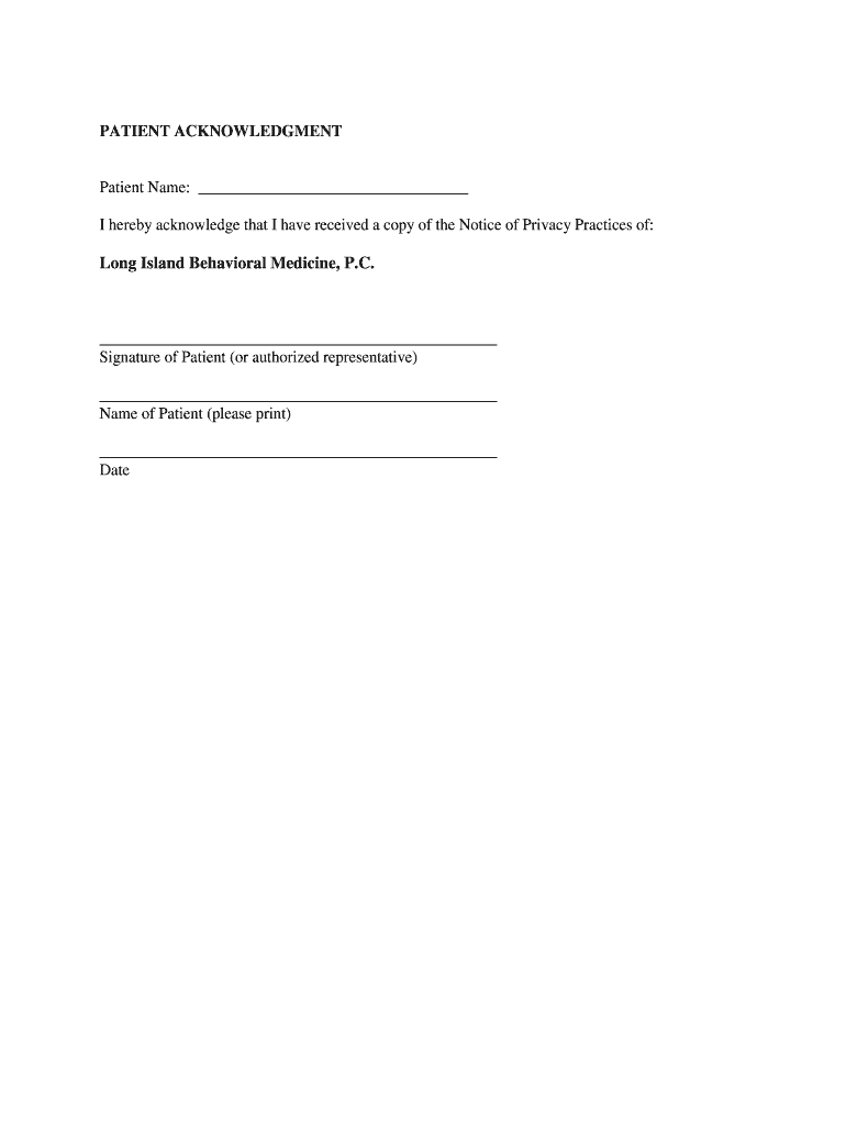 Fillable Online PATIENT ACKNOWLEDGMENT - Long Island Behavioral ...