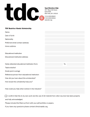 Fillable Online tdc Name Date of birth Nationality Preferred email ...