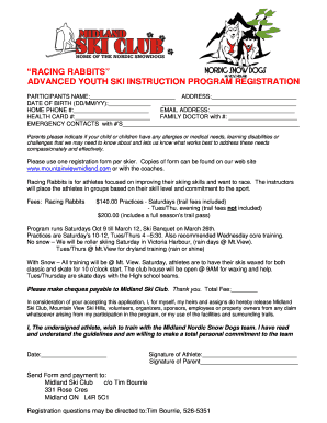 Fillable Online RACING RABBITS ADVANCED YOUTH SKI INSTRUCTION PROGRAM ...