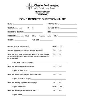 Fillable Online BONE DENSITY QUESTIONNAIRE - bhcavaopimagingbbcomb Fax ...