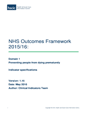 Fillable Online indicators hscic gov NHS Outcomes Framework 2015/16 ...