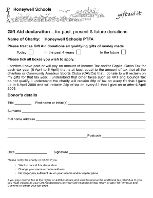 Fillable Online honeywellptfa org Gift Aid Declaration Form (PDF ...
