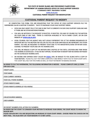 Fillable Online cse ri Custodial Parent Request for Modification Form ...