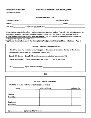 Fillable Online smw36benefits 401k beneficiary selection form - Sheet ...
