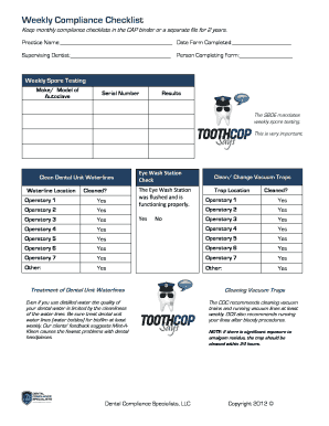 Fillable Online Weekly Compliance Checklist - Dental Compliance Hub Fax ...