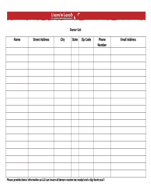 Fillable Online liamsland Donor List Name Street Address City State Zip ...