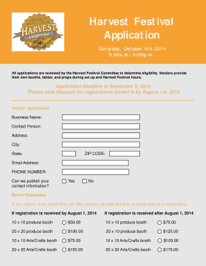 Fillable Online Harvest Festival Application - visitsagecom Fax Email ...