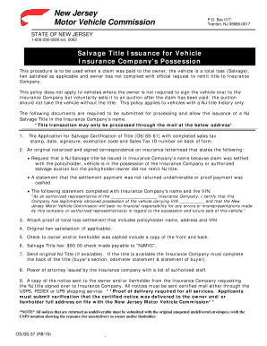 Fillable Online New Jersey Motor Vehicle Commission - Salvage Vehicles ...