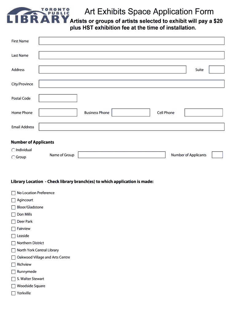 Fillable Online Art Exhibits Space Application Form Fax Email Print - pdfFiller